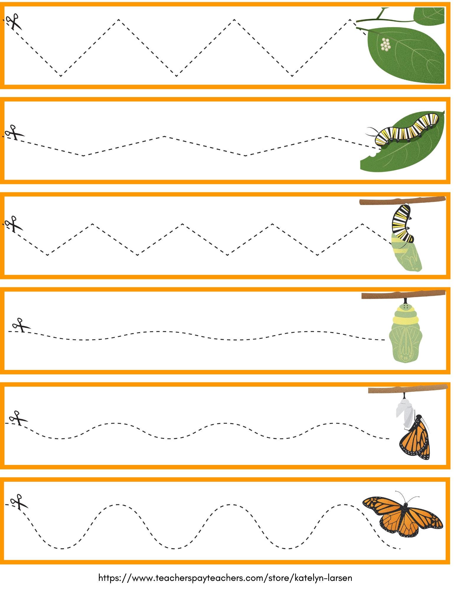 BUTTERFLY LIFE CYCLE Cutting Strips for Montessori Toddler, Prek ...