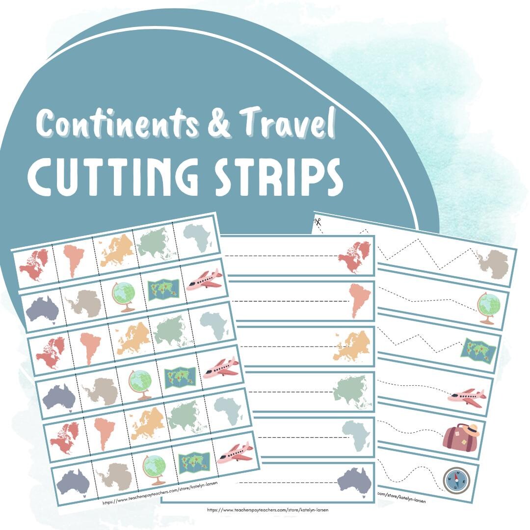 CONTINENTS & TRAVEL Cutting Strips for Montessori Toddler, Prek ...