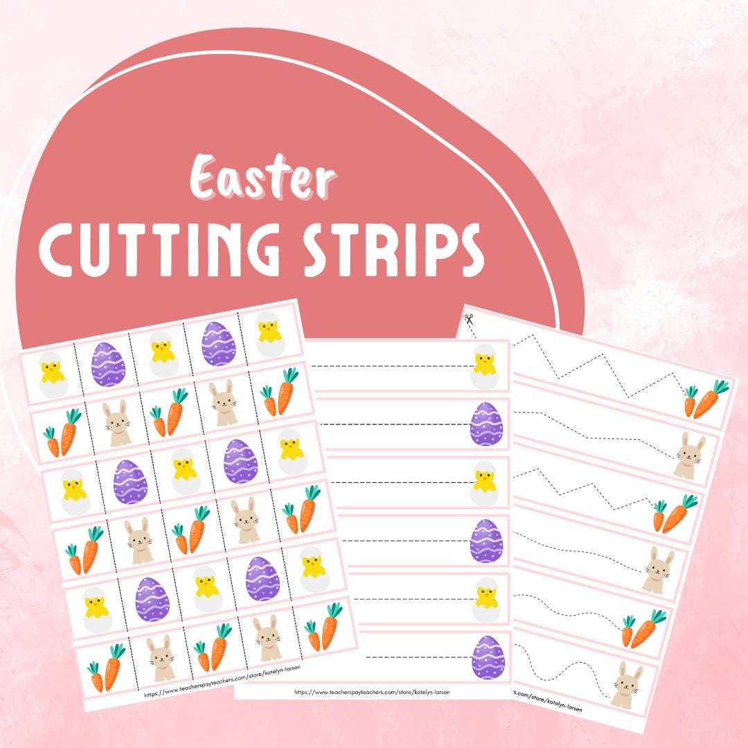EASTER Cutting Strips for Montessori Toddler, Prek, Homeschool Scissors ...