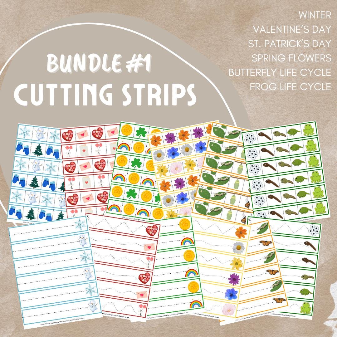 Cutting Strips for Montessori Toddler, Prek, Homeschool Scissors BUNDLE ...