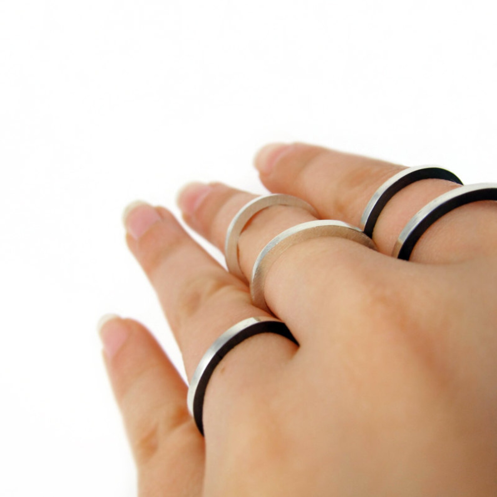 Silver Midi Rings Sets Petite Stacking Ring Set of 5 Knuckle | Etsy