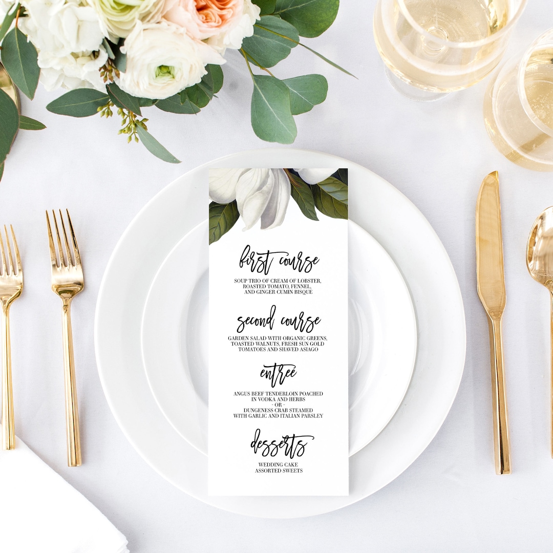 White Magnolia Wedding Menu, Custom Printable (digital File) - Etsy