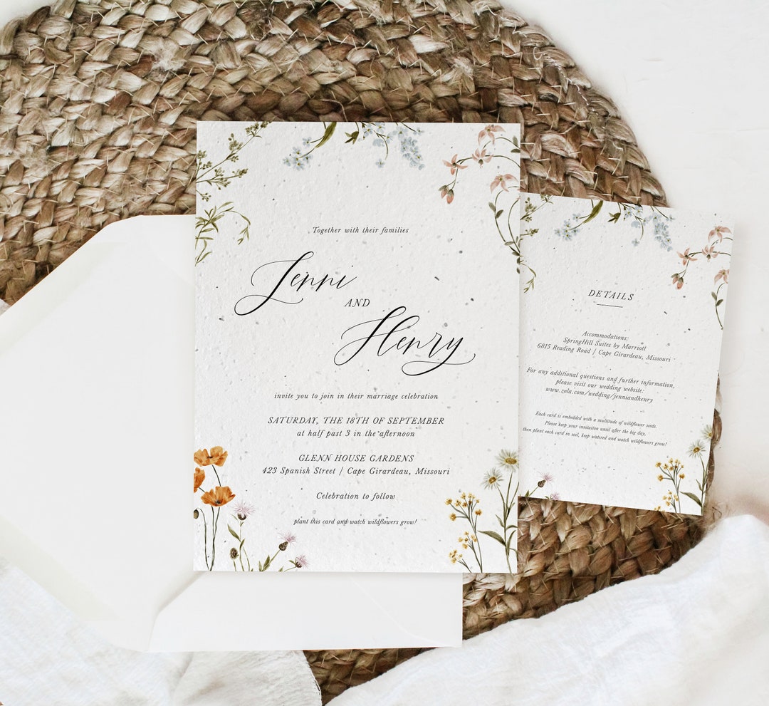 Grownotes™ Plantable Wedding Invitation Suite Wildflower Seed Paper ...