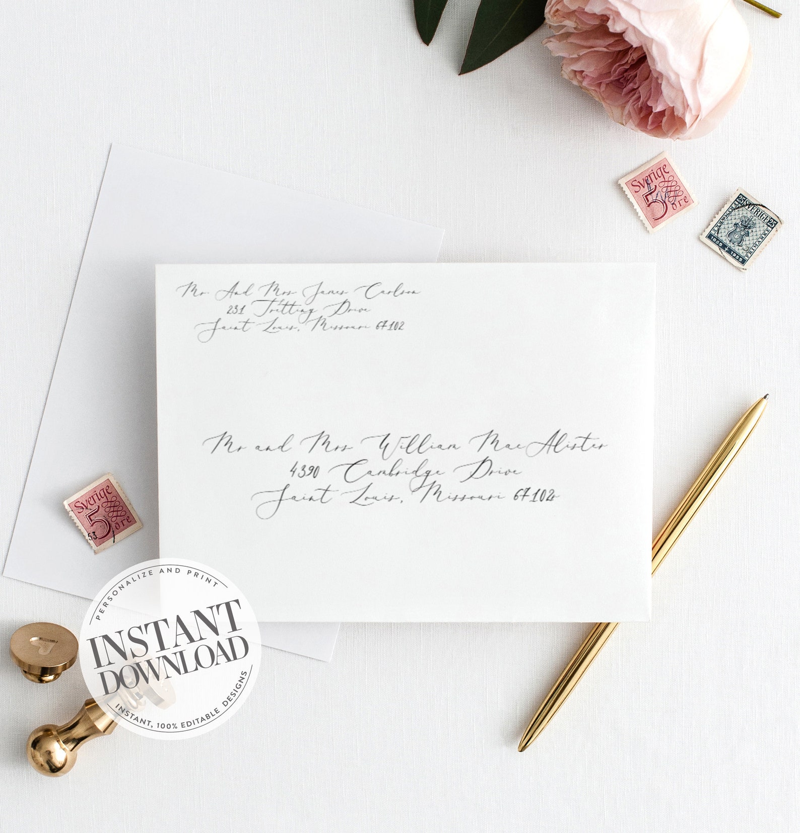 Custom DIY Envelope Addressing, Modern Calligraphy, DIY, Template ...