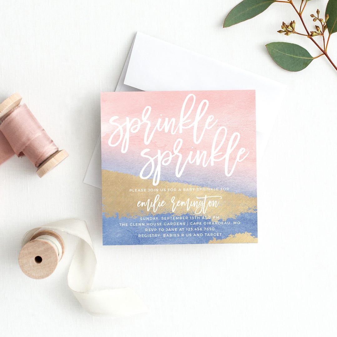 Watercolor Rose Quartz and Serenity Blue Ombre Baby Shower Invitation ...