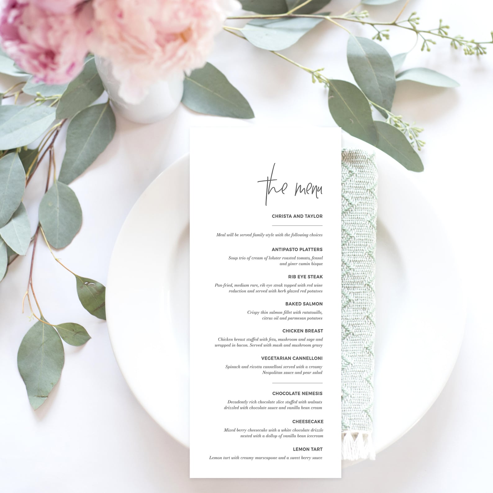 Classic Menu Black and White Custom Event Menu Food and - Etsy