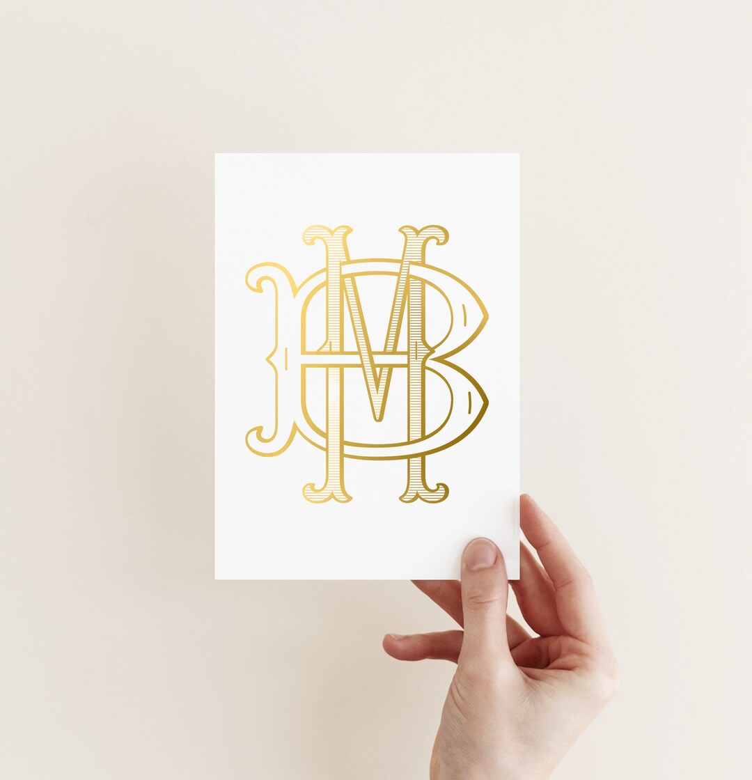 INSTANT DOWNLOAD "bm" Vintage Monogram, Golden Wedding Monogram, Logo ...