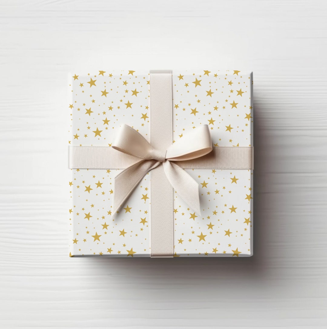 Christmas Wrapping Paper - Gold Stars Gift Wrap Birthday Gifting ...