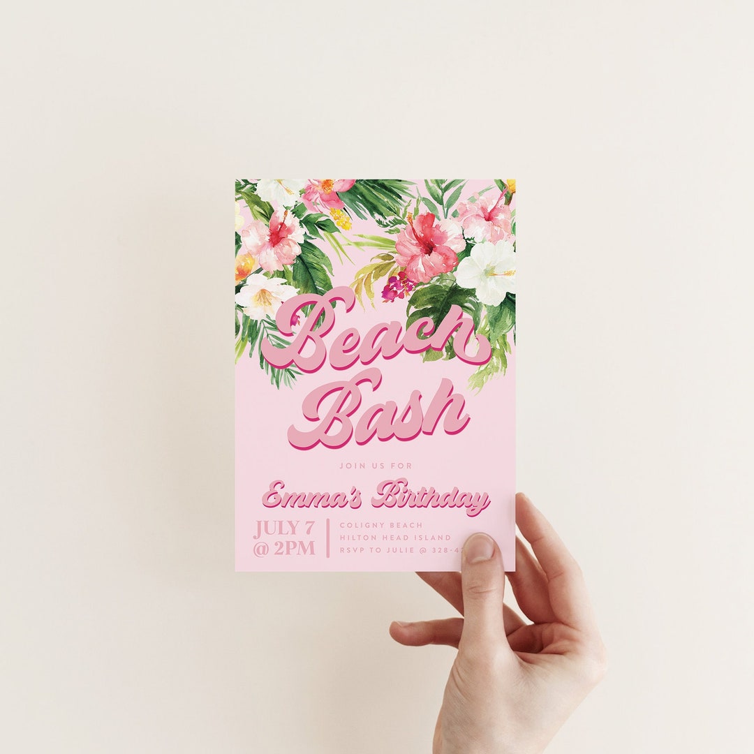Beach Bash Invitation, Girls Birthday Party, Beach Party, Summer Party ...