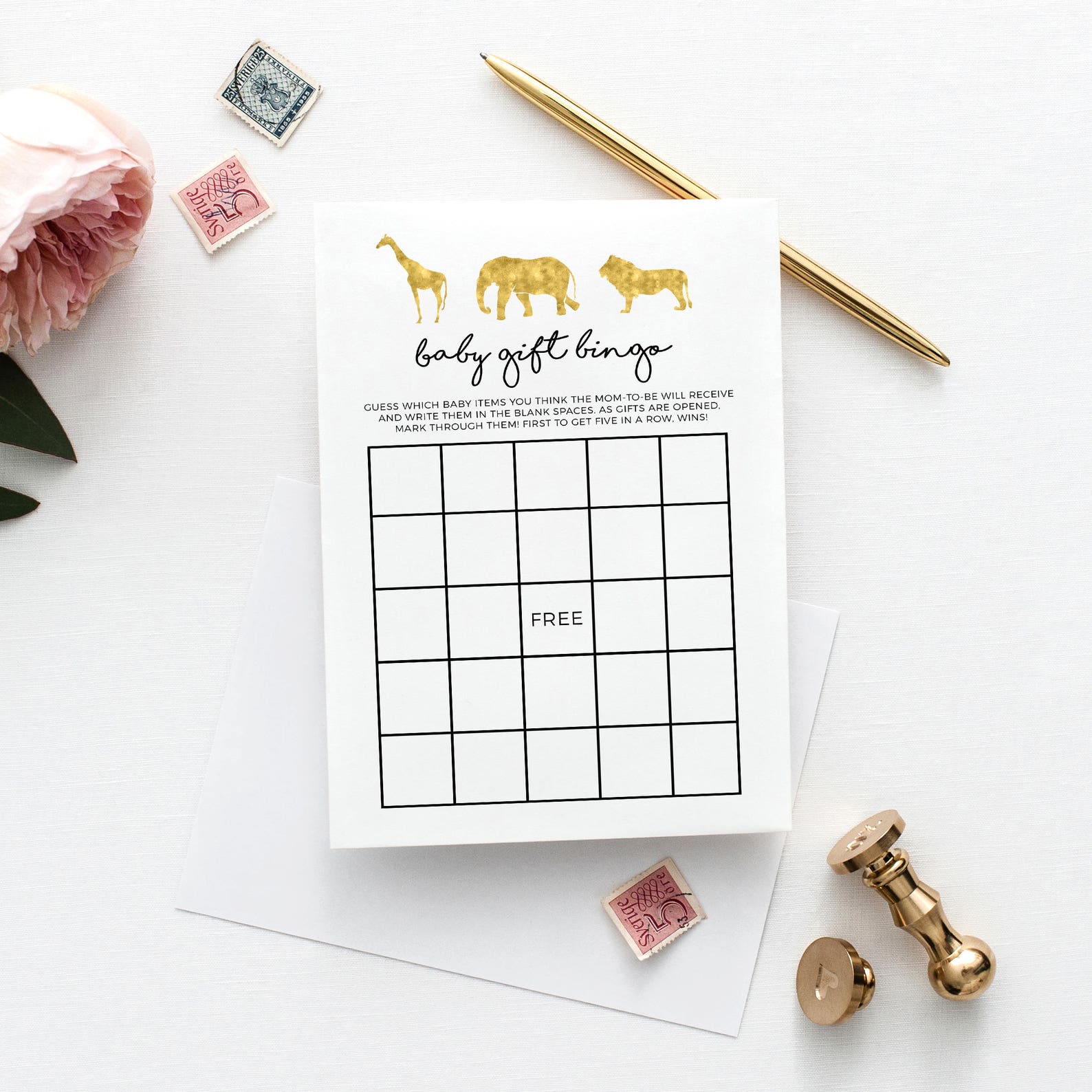 Safari Baby Shower Baby Gift Bingo Gold Black Giraffe - Etsy