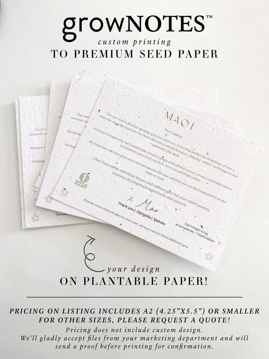 Grownotes™ Custom Seed Paper Printing for Business Promotional Insert ...