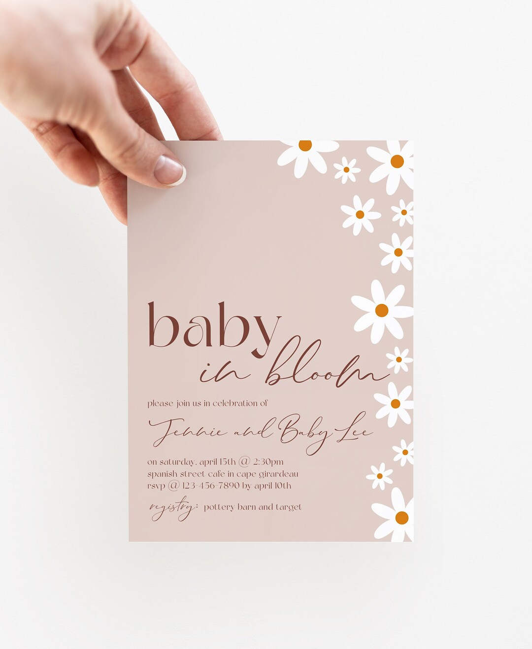 Retro Daisy Baby Shower Invite Template, White Daisy, 70s, Mod ...