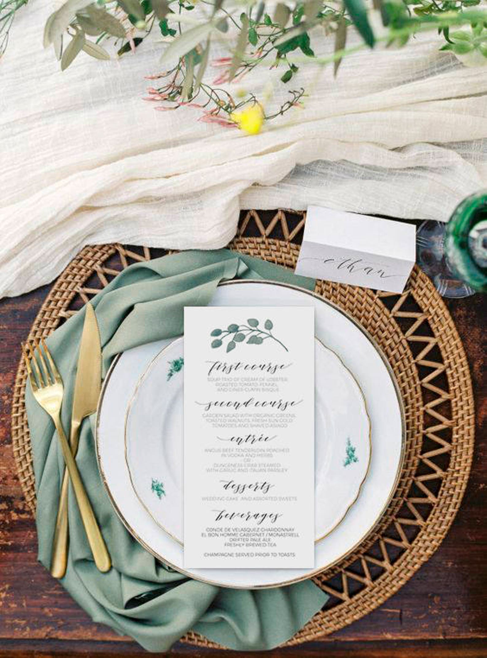 Greenery Wedding Menu Event Menu Wedding Menu Printable | Etsy