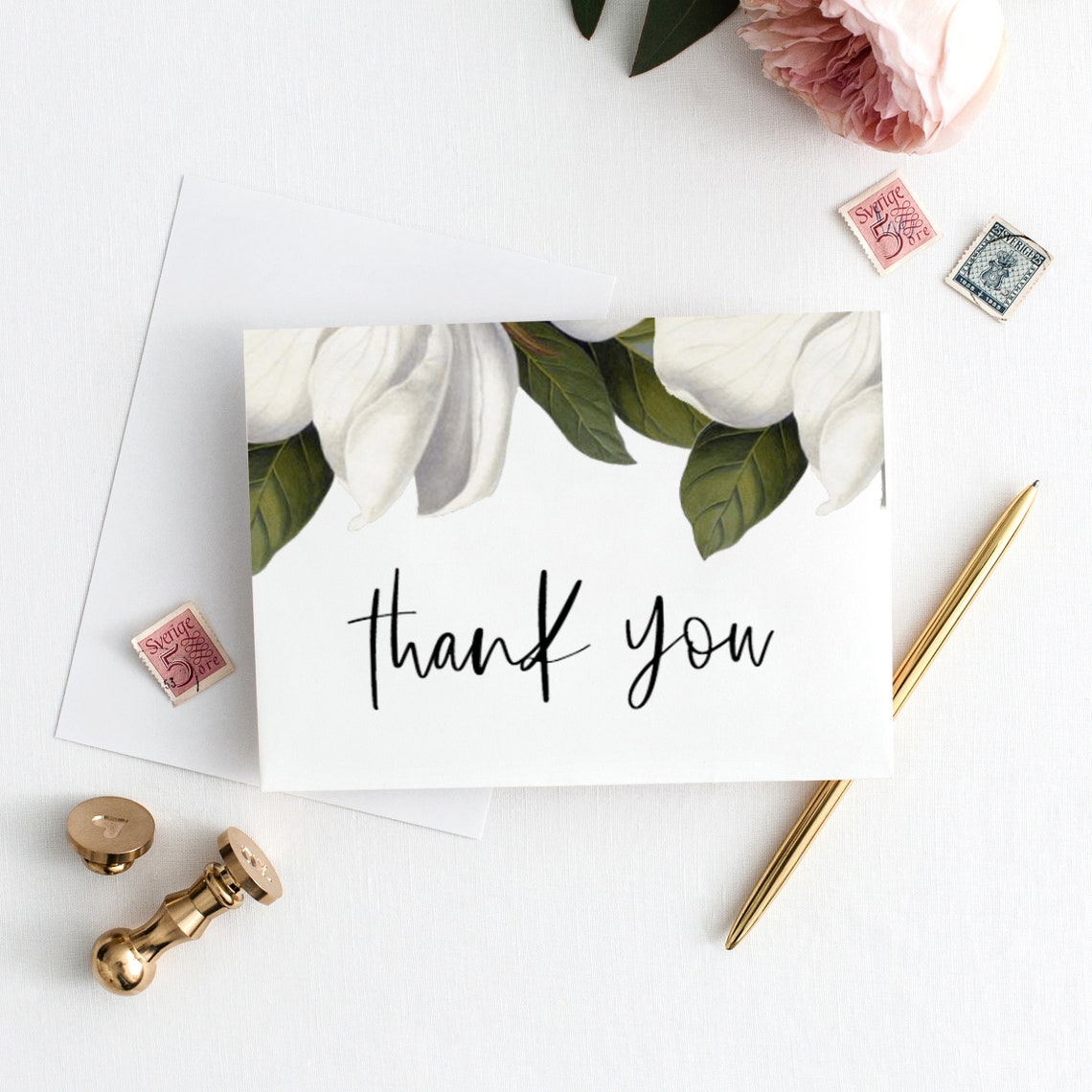 Magnolia Thank You Card Template Magnolia Blooms Blossoms - Etsy