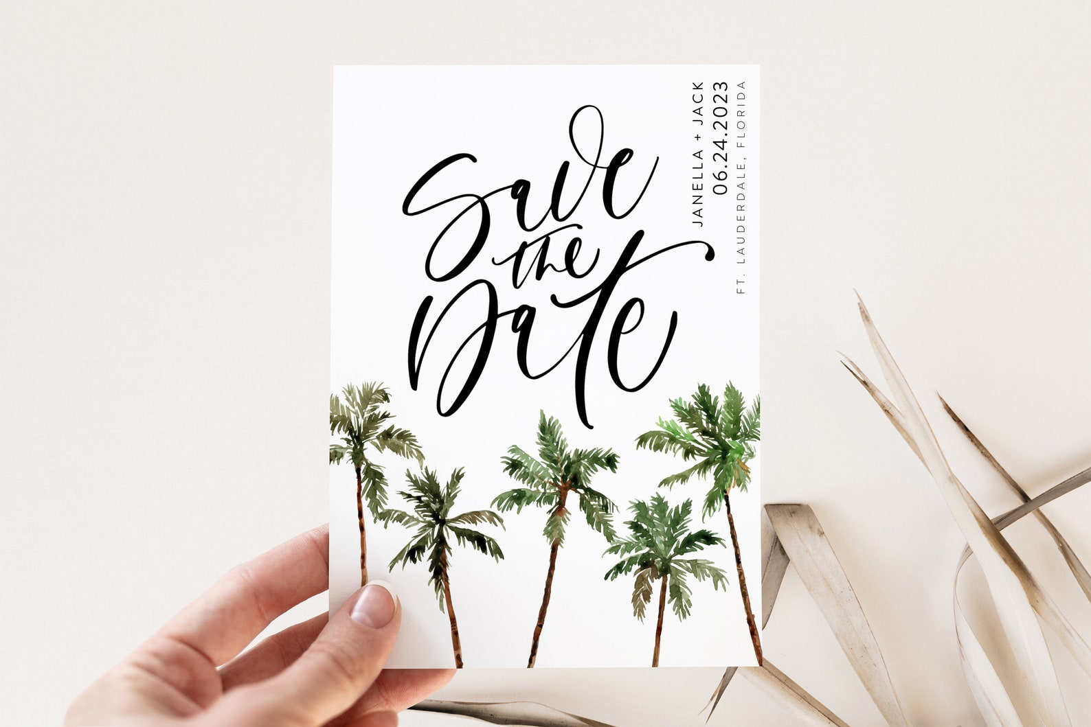 Palm Tree Save the Date, Invite Template, Coconut Trees, Watercolor ...