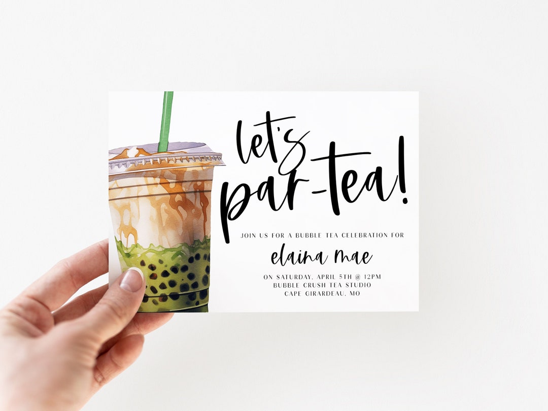 DIY Bubble Tea Boba Birthday Party Invite Template, Birthday Watercolor ...