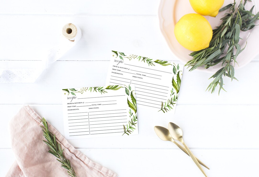 Watercolor Leafy Recipe Card - Watercolor Leafy, Digital Download ...