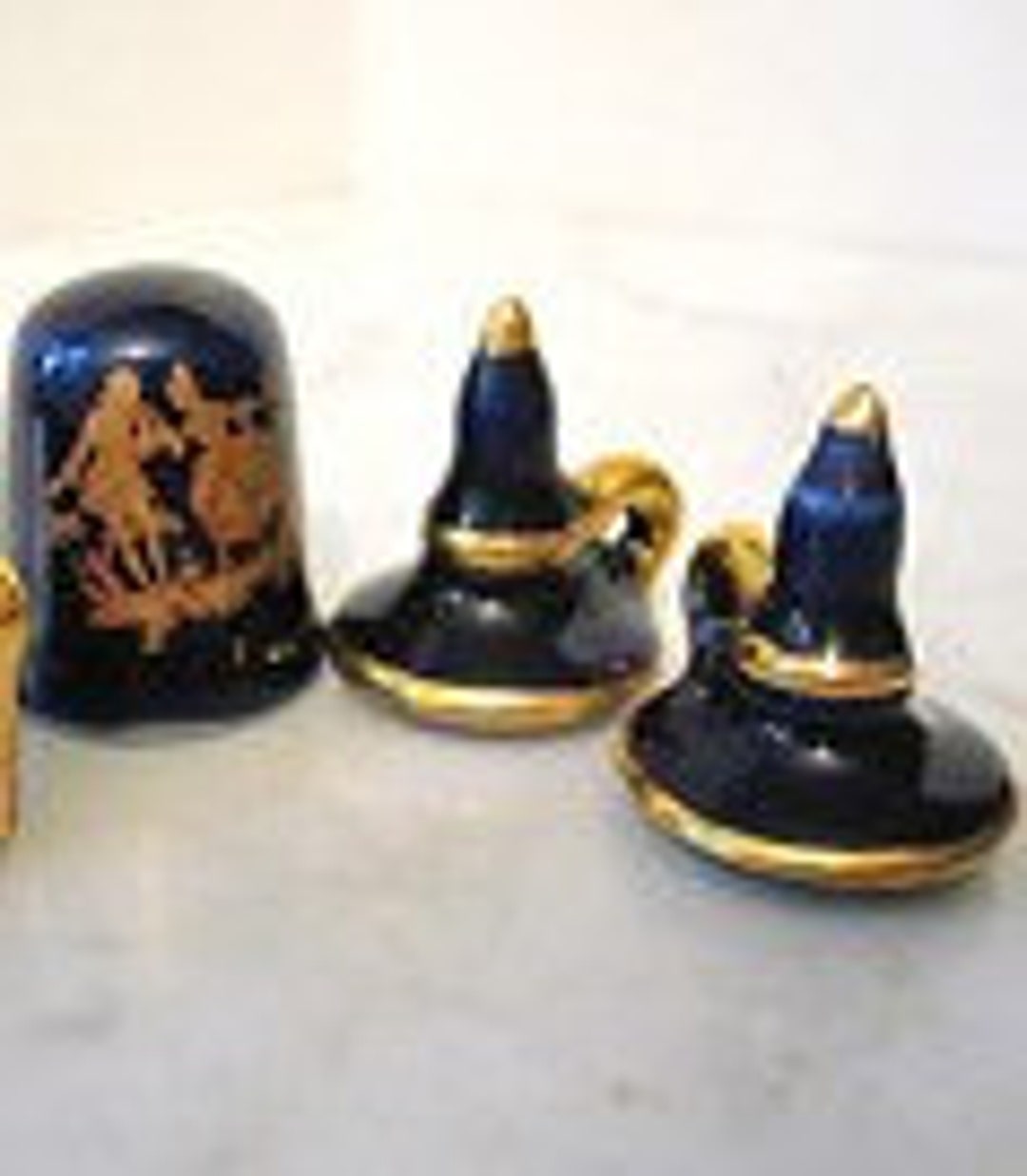 Cobalt Limoges Vintage Minatures Lot of 3: Thimble,and a pair of ...