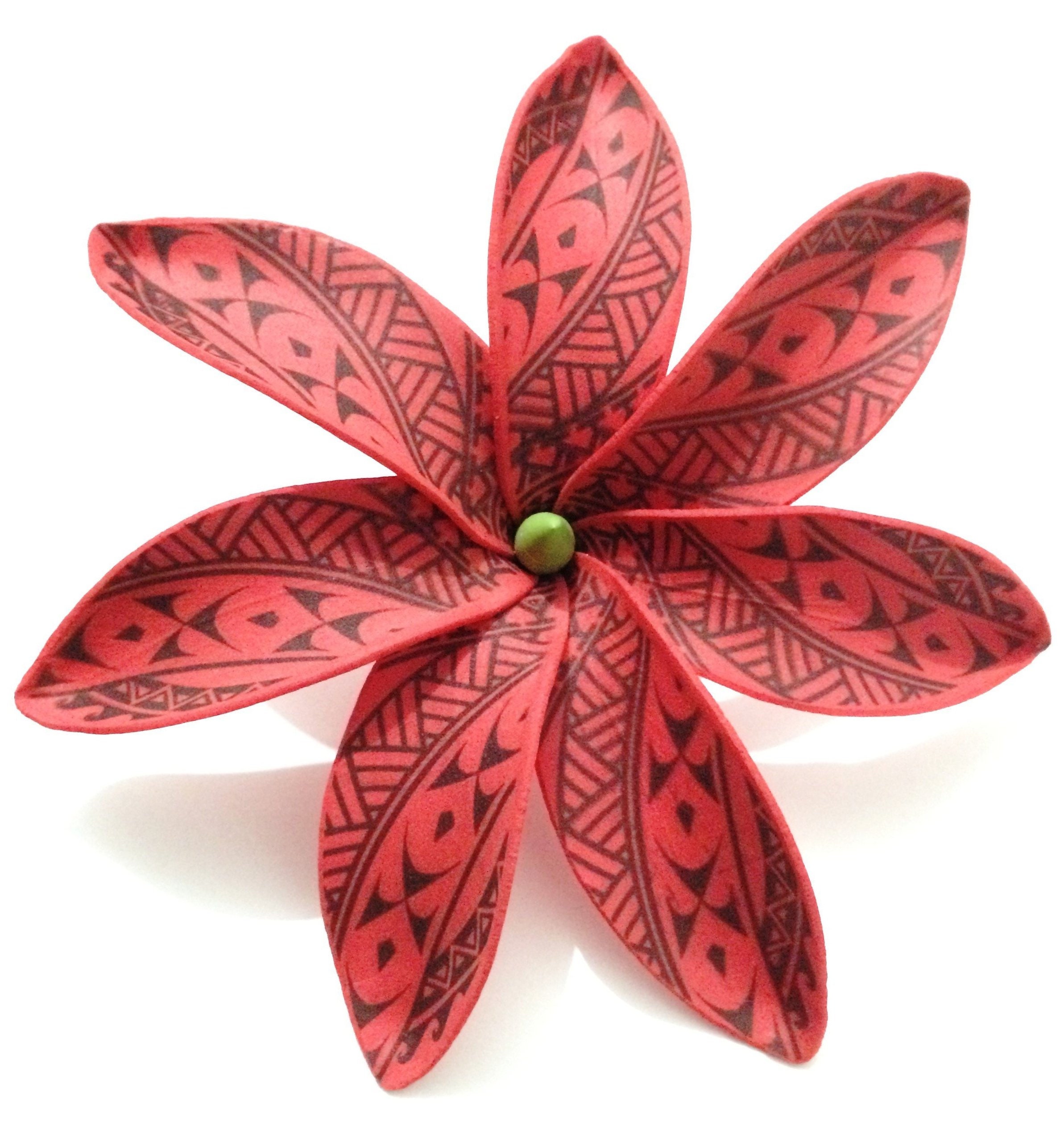 Sei Samoa 17cm Grand Tiare Noir sur Red Elei Print | Etsy