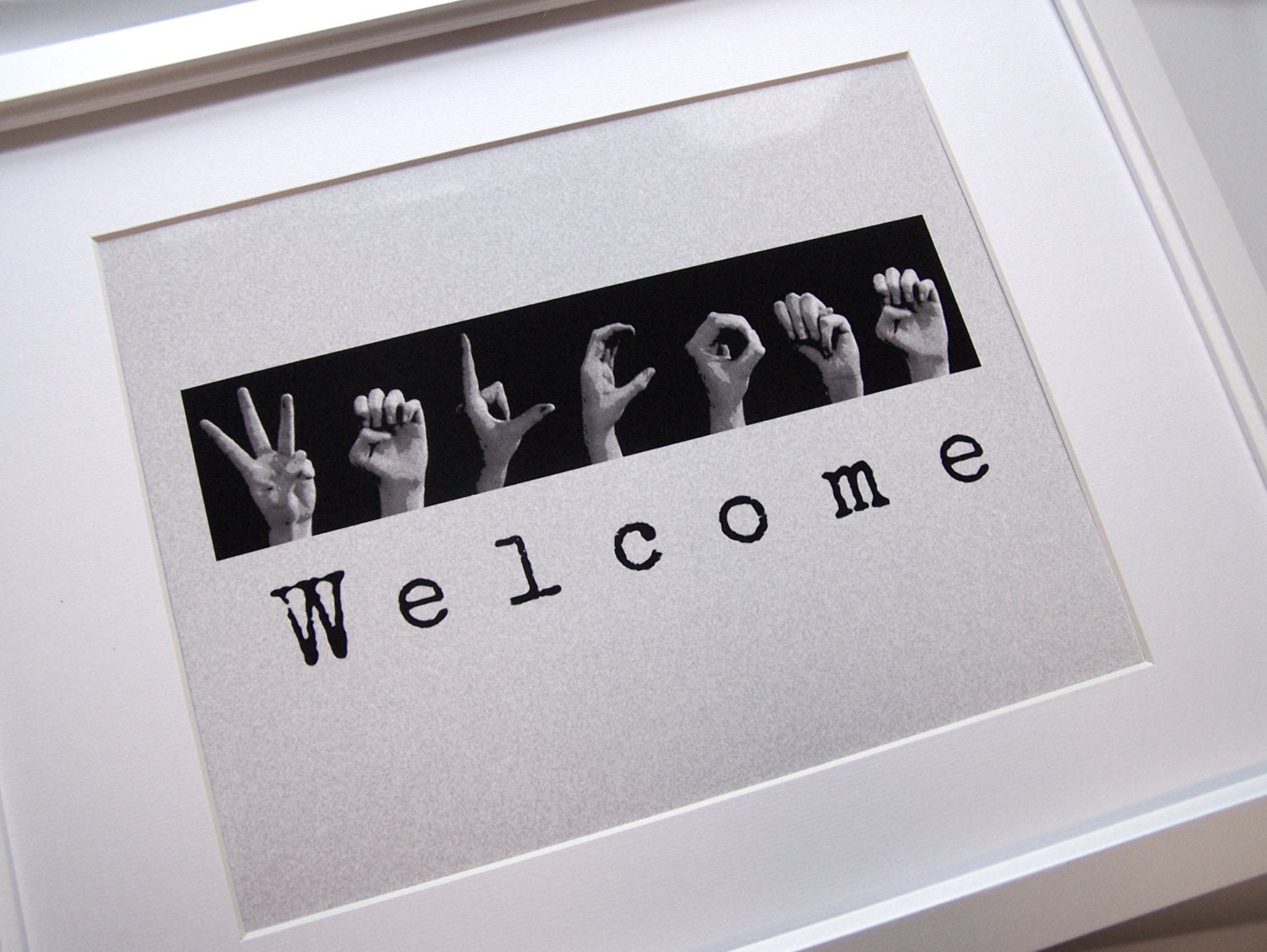 WELCOME sign - ASL Sign Language Letters - Black & White Digital Photo ...