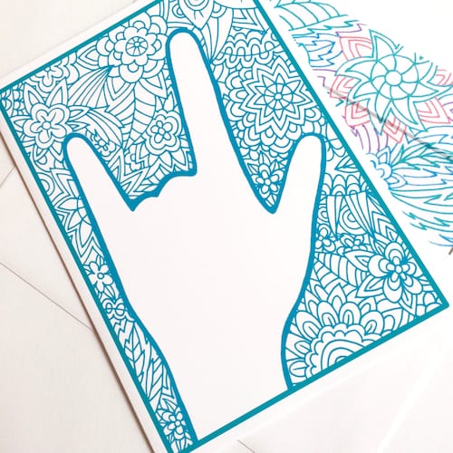 Coloring Page ASL i Love You Sign Floral Designs - Etsy