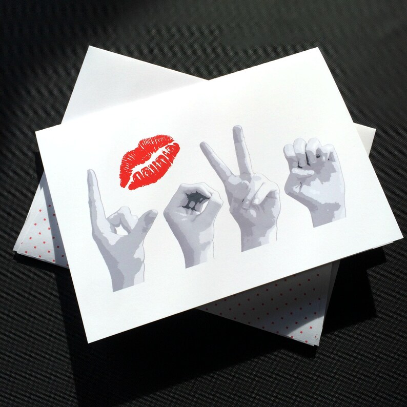 ASL LOVE Kiss Card American Sign Language Red or Pink Kiss - Etsy