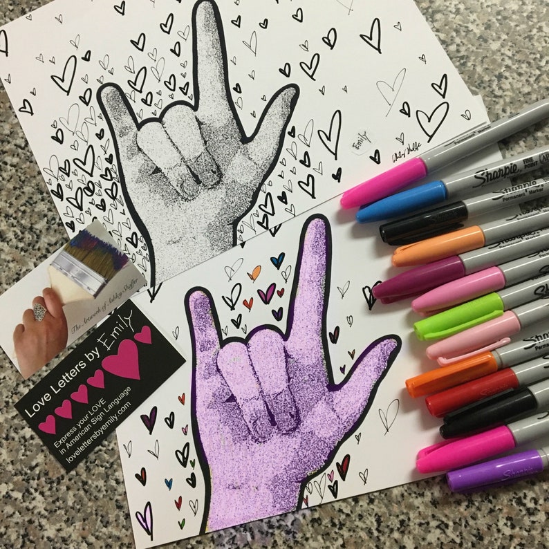 ASL I Love You Heart Art Coloring Page by Ashley Shaffer & | Etsy