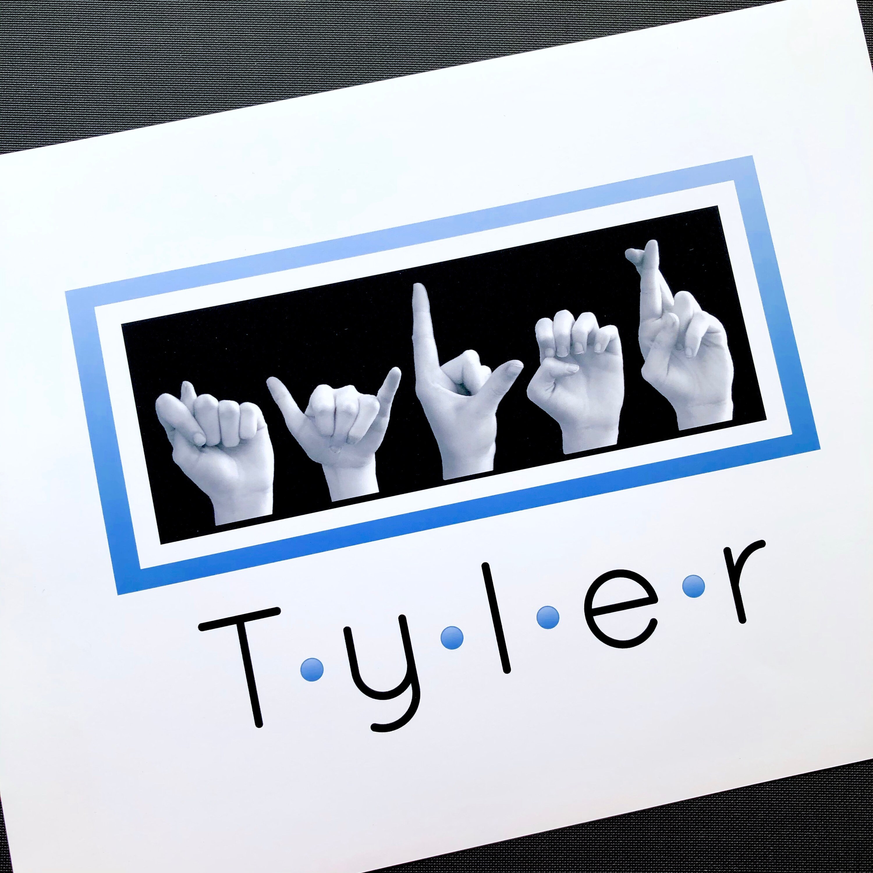 Blue Polka Dot - ASL Alphabet NAME Sign Language Personalized 5x7 Print ...
