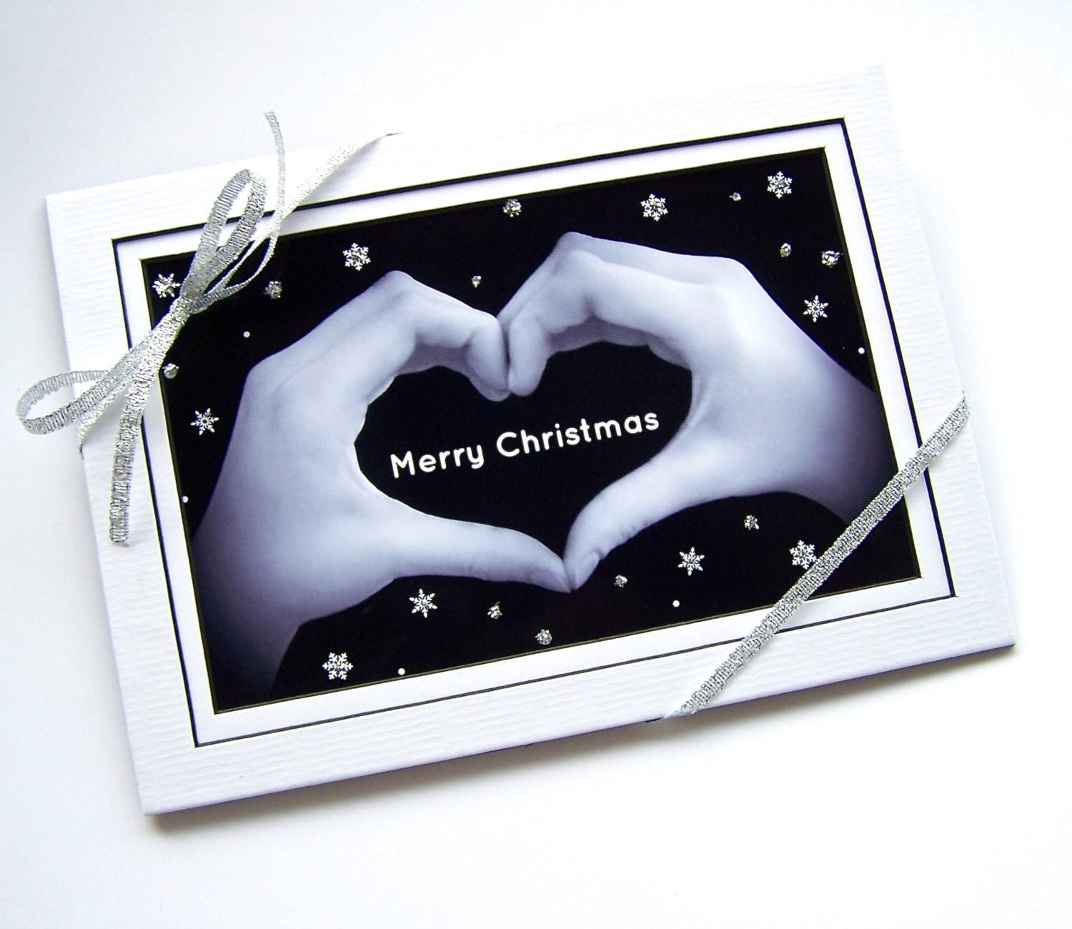 MERRY CHRISTMAS Sign - Heart Hands and Snowflakes - Black & White ...