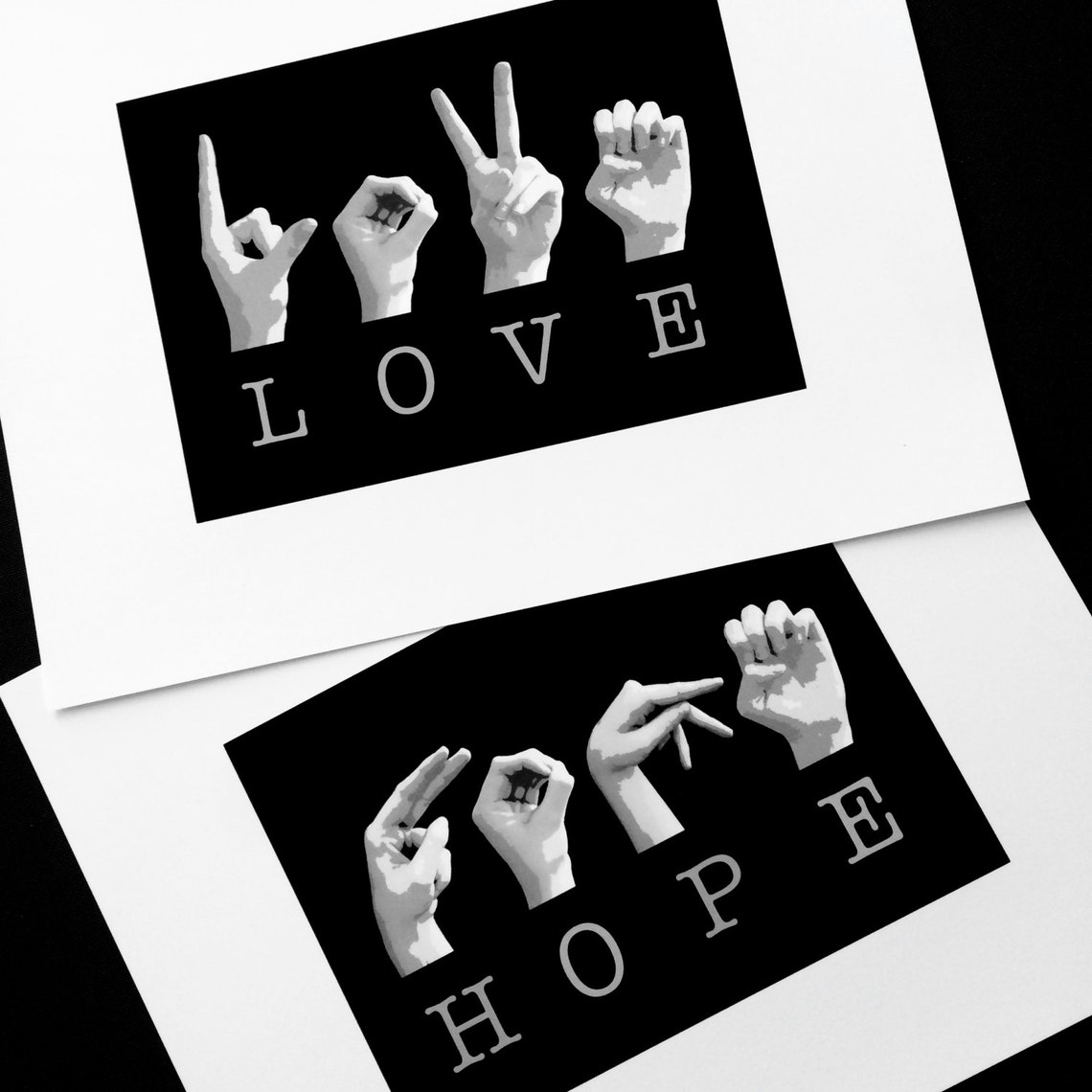 HOPE and LOVE ASL American Sign Language Letters Black & - Etsy