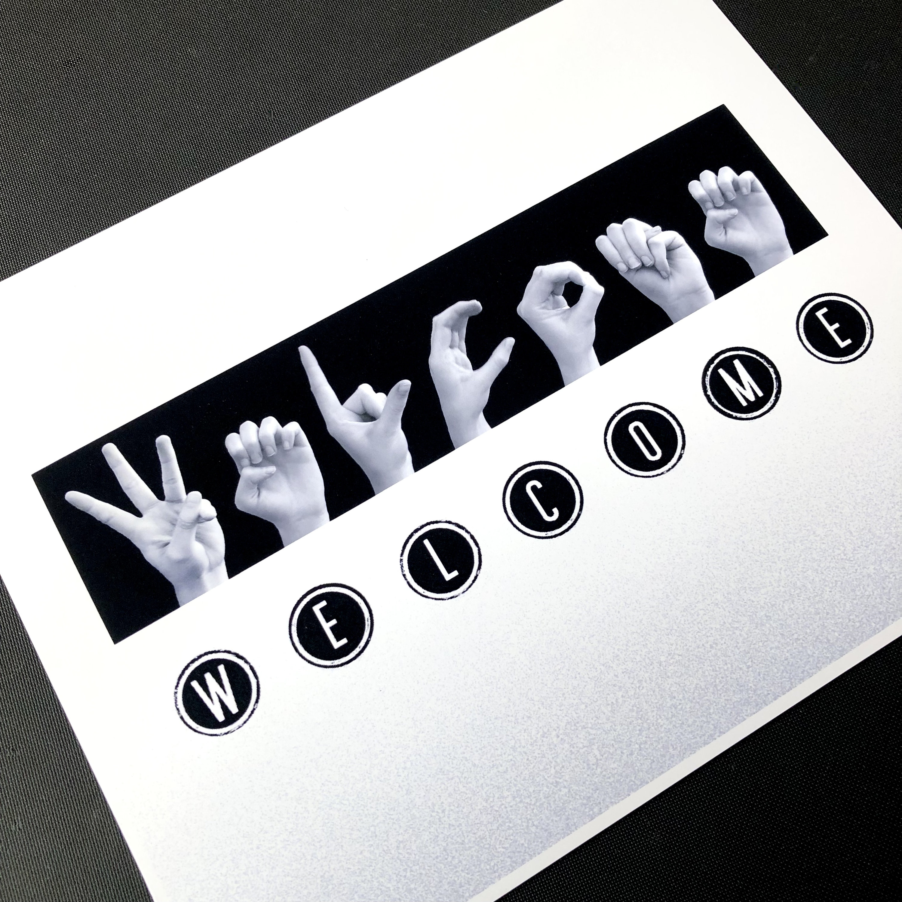 WELCOME sign - ASL Sign Language Letters - Black & White Typewriter ...