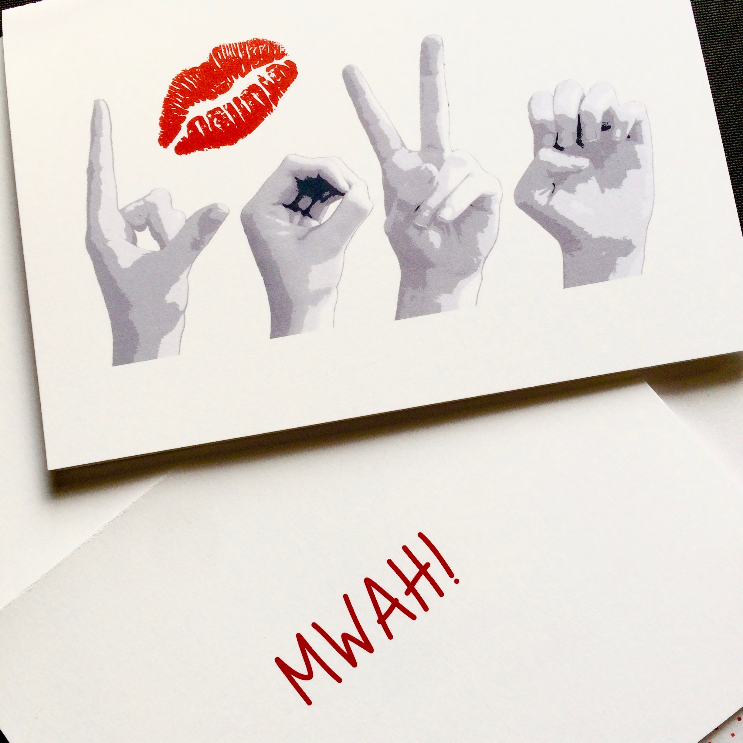 ASL LOVE Kiss Card - American Sign Language - Red or Pink Kiss blank ...