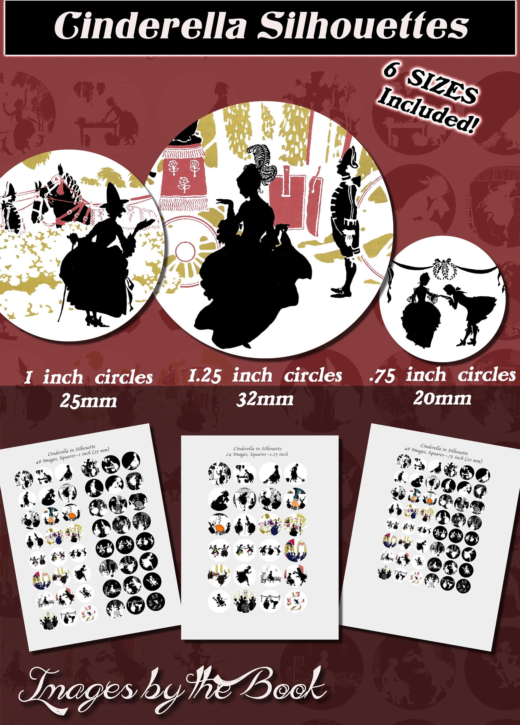 Cinderella Silhouettes Round Images With 6 Sizes Included - Etsy