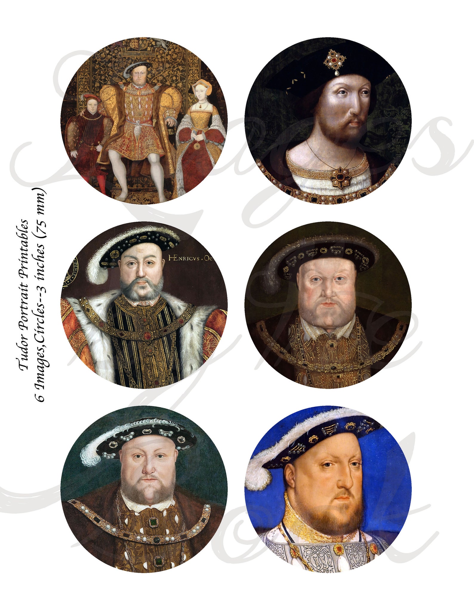 Tudor Portraits King Henry VIII and Queen Elizabeth I Round | Etsy