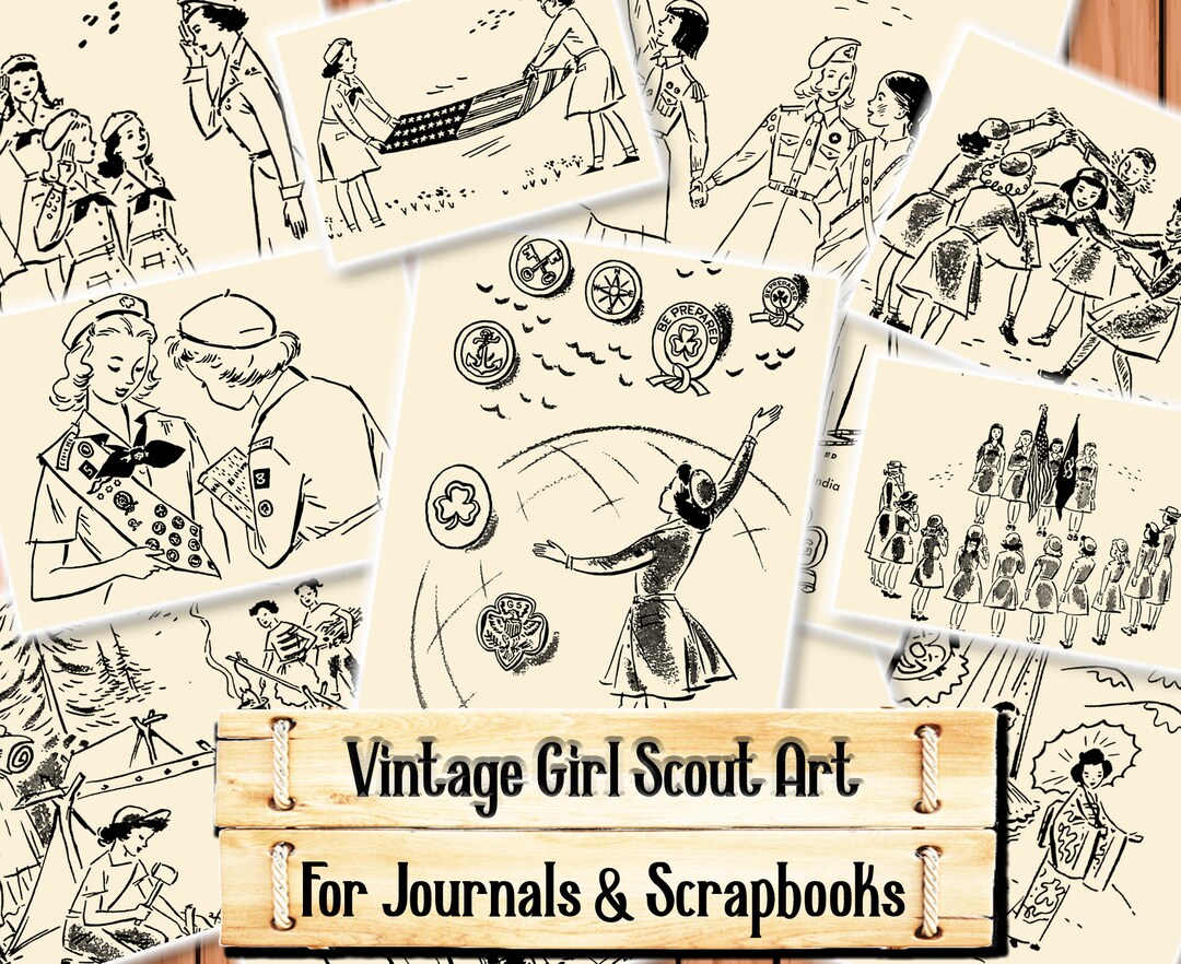 Vintage Girl Scout Handbook Illustrations, Junk Journal Kit, Download ...