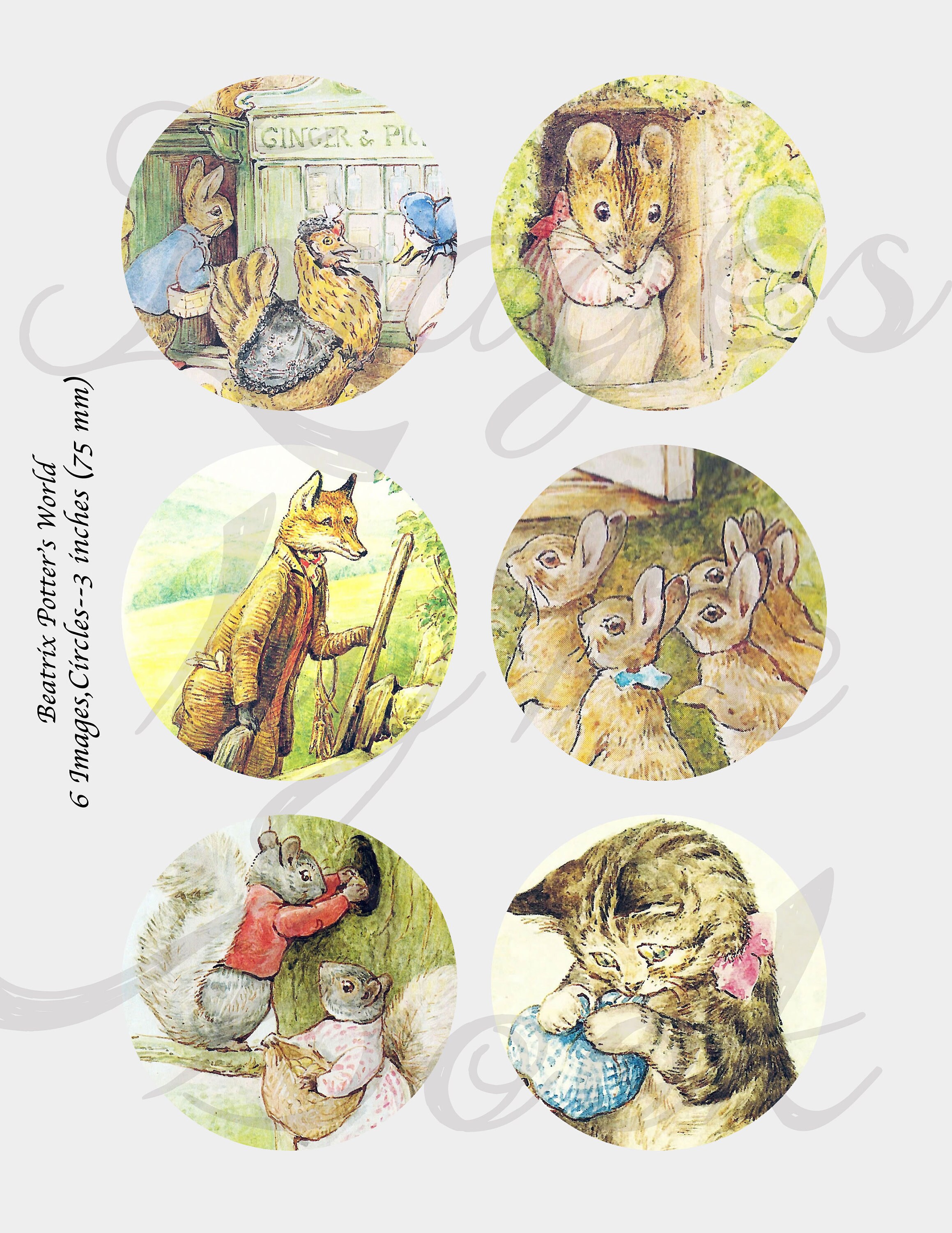 Beatrix Potter Books, Peter Rabbit and Friends, Round Images With 6 ...
