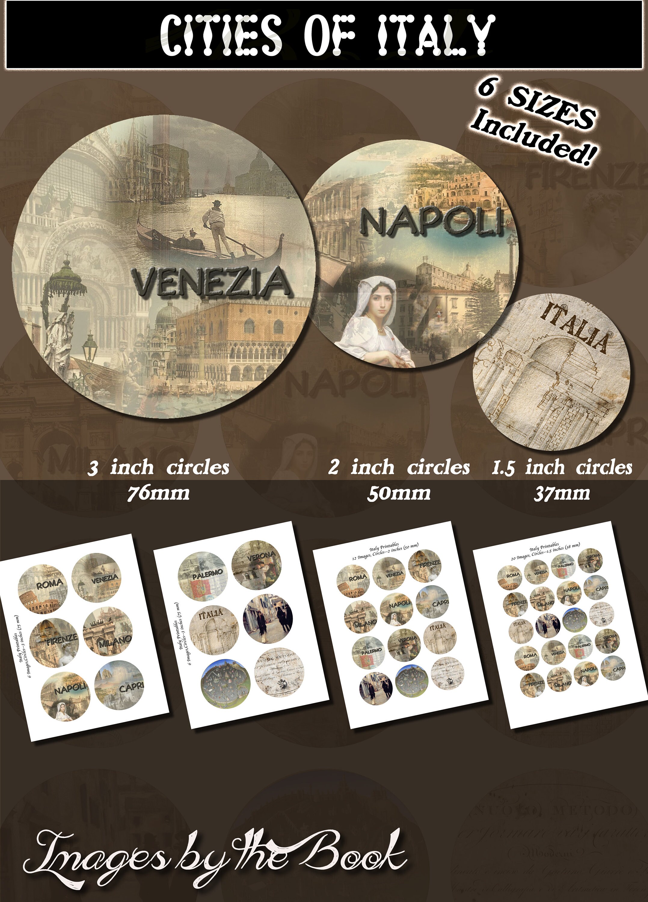 Italy Travel Posters, Italian Ephemera, Round Images (digital Download ...