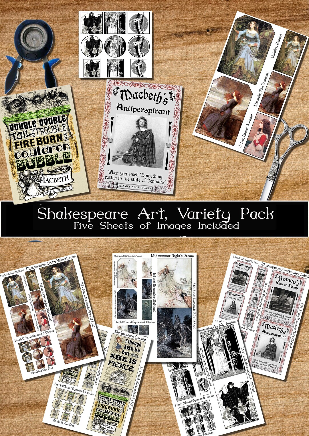 Shakespeare Bundle, Five Sheets Included., Download and Print Upon ...