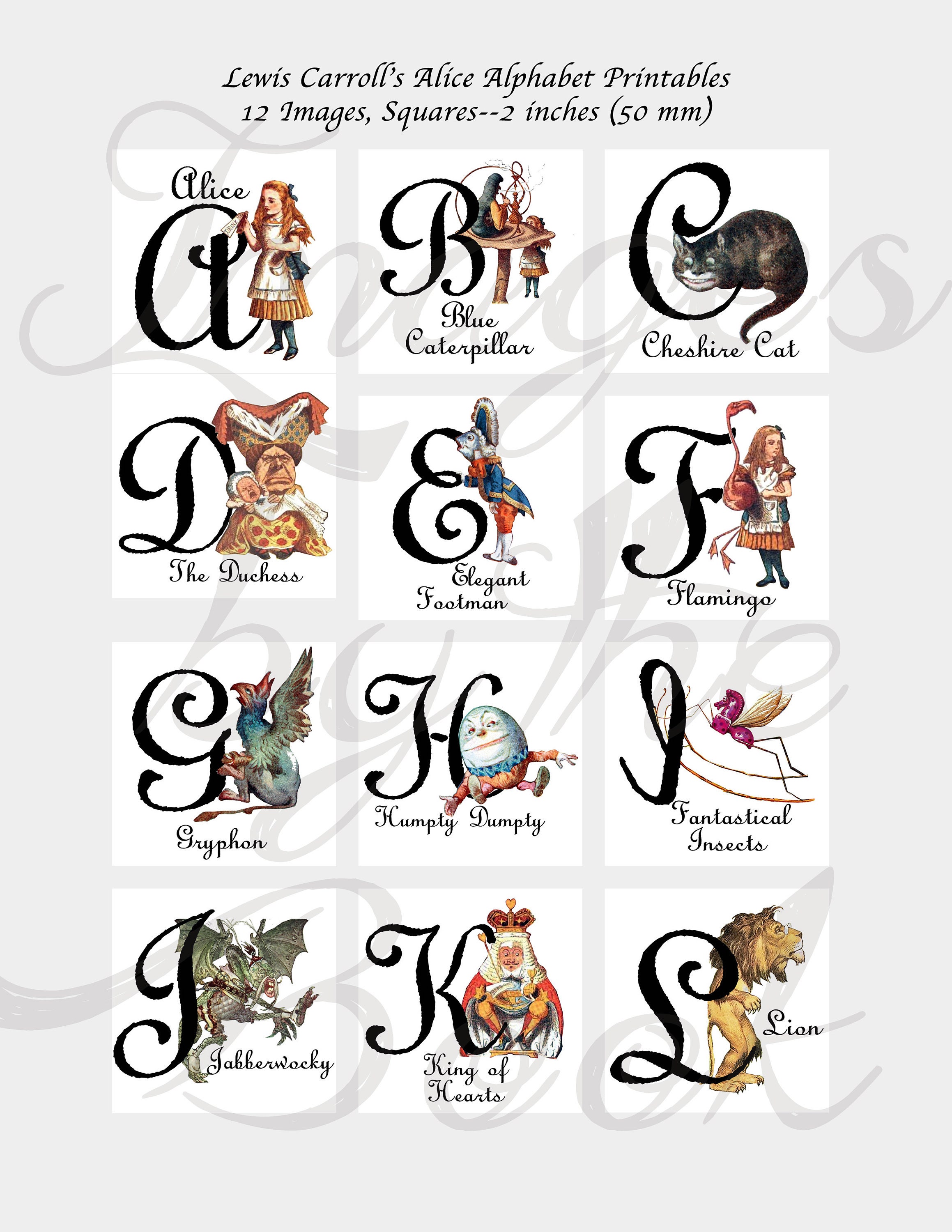 Alice in Wonderland Letters Squares and Rectangles With 6 - Etsy India