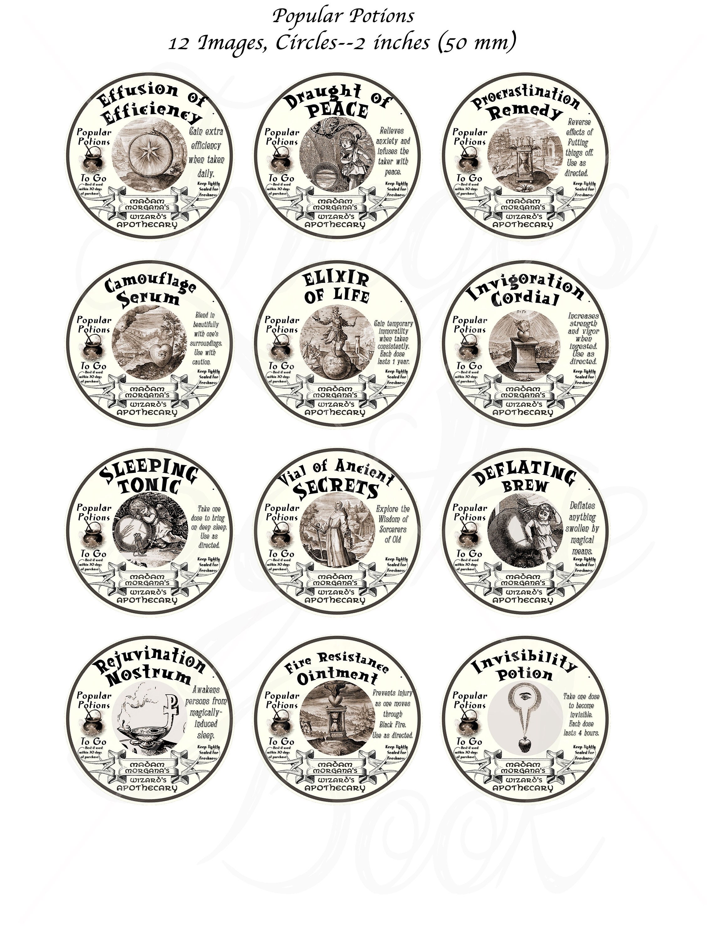 Wizard Labels Potion Labels Round Images With 6 Sizes - Etsy