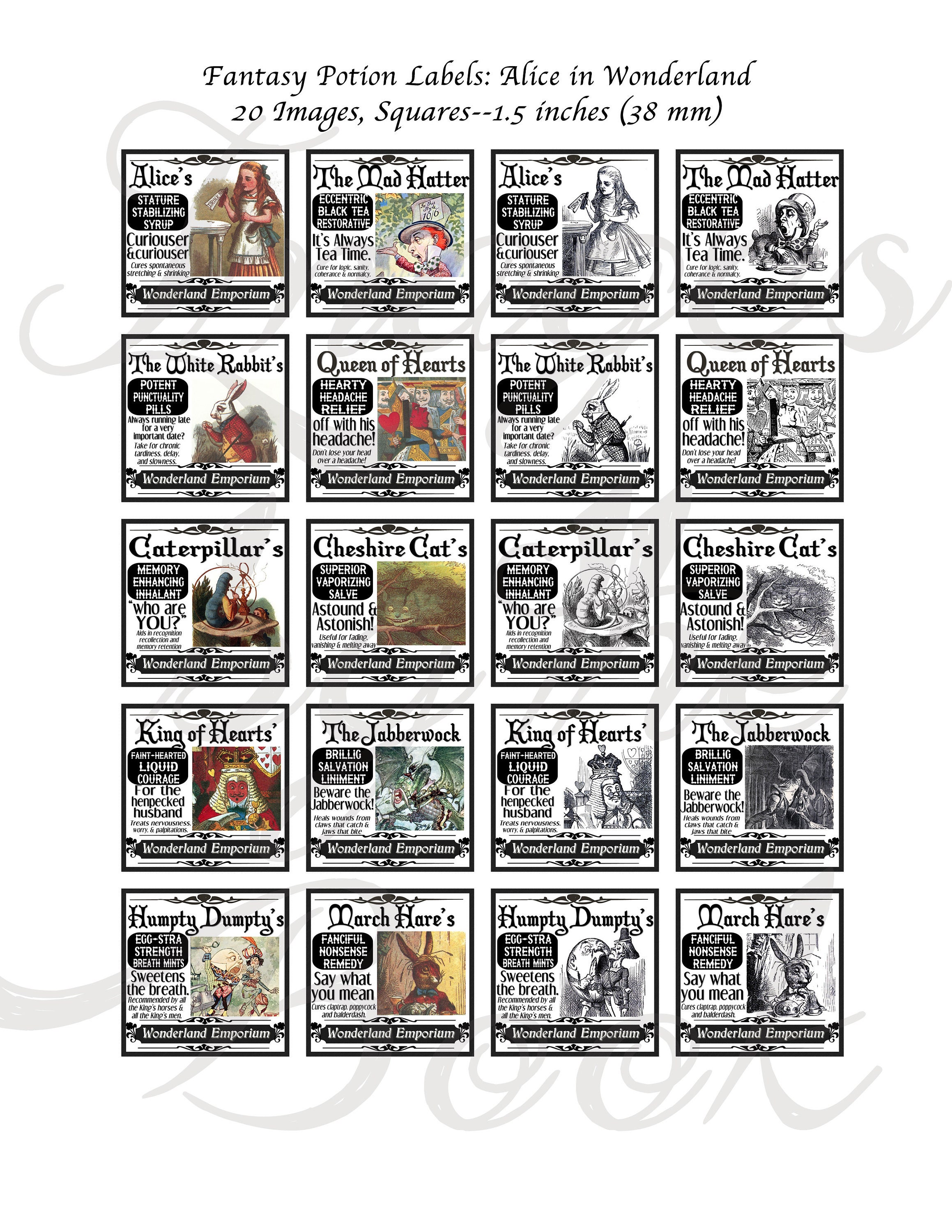 Alice in Wonderland Art Apothecary Labels Fantasy Potions - Etsy