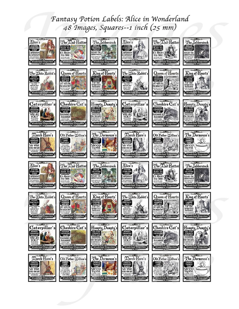 Alice in Wonderland Art Apothecary Labels Fantasy Potions - Etsy
