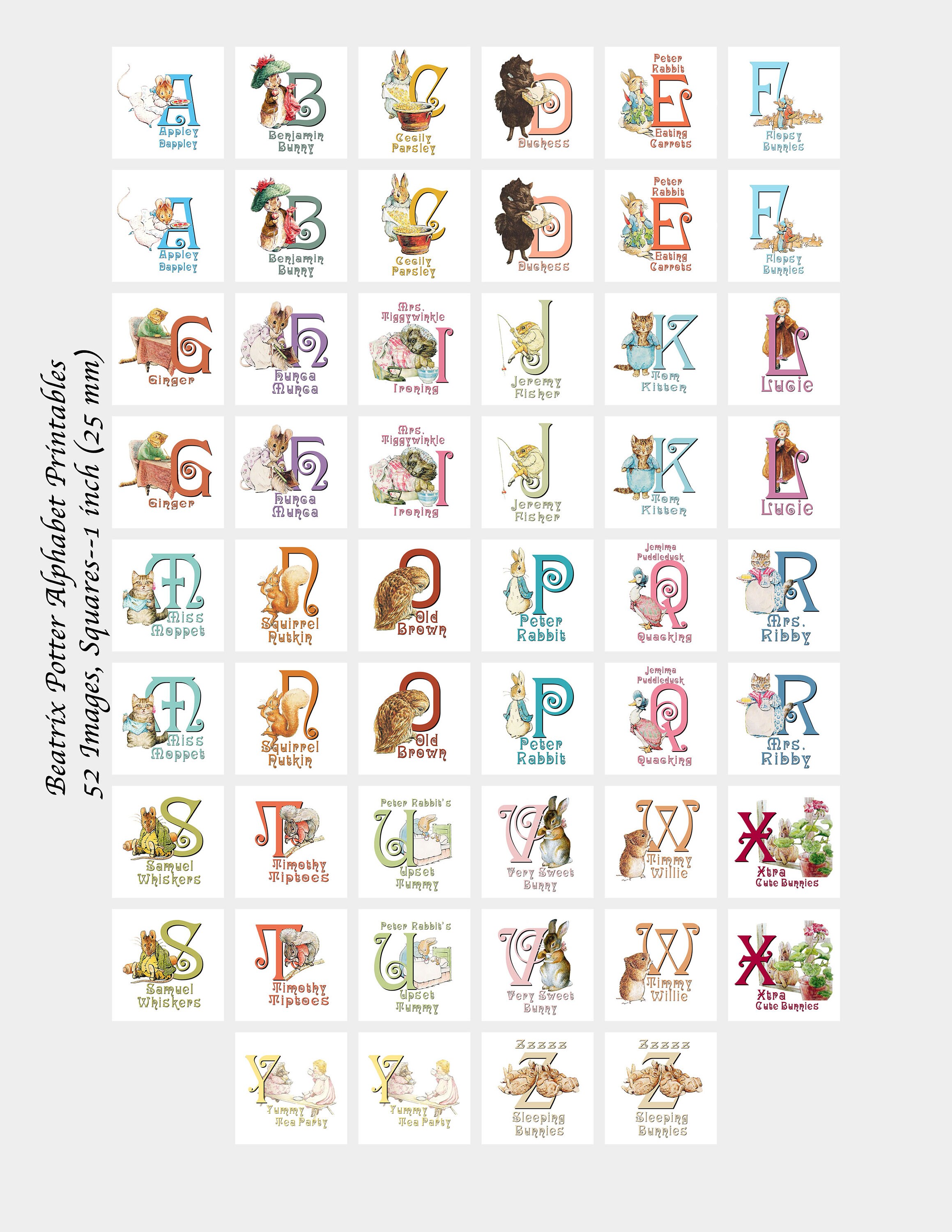 Beatrix Potter Letters Peter Rabbit Squares and Rectangles | Etsy
