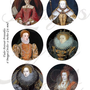 Tudor Portraits, King Henry VIII and Queen Elizabeth I, Round Images ...