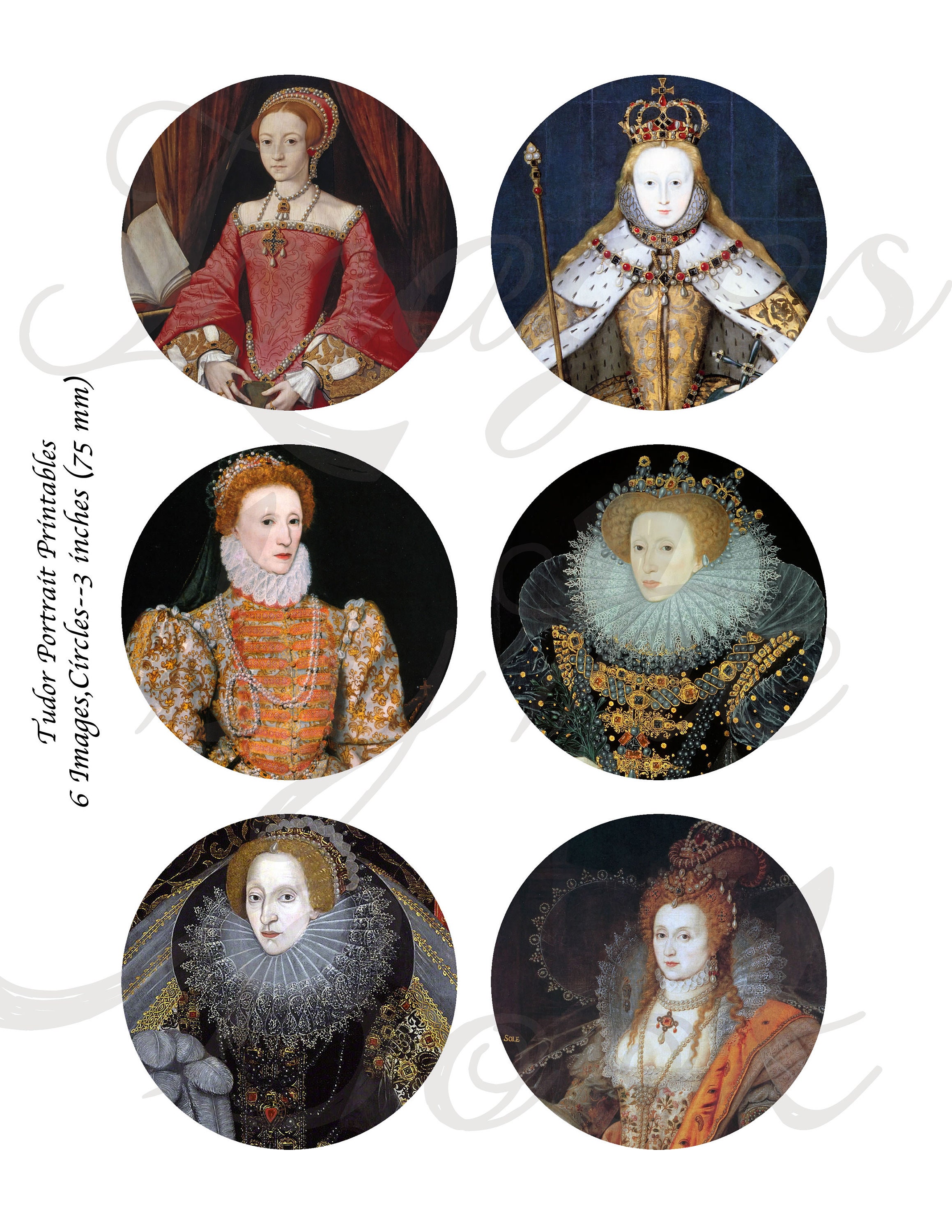 Tudor Portraits King Henry VIII and Queen Elizabeth I Round | Etsy