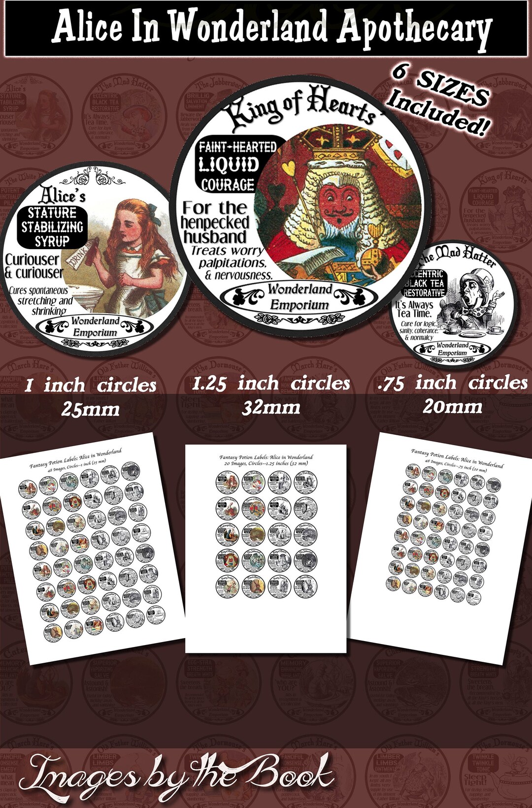 Alice in Wonderland Art, Apothecary Labels, Fantasy Potions, Round ...