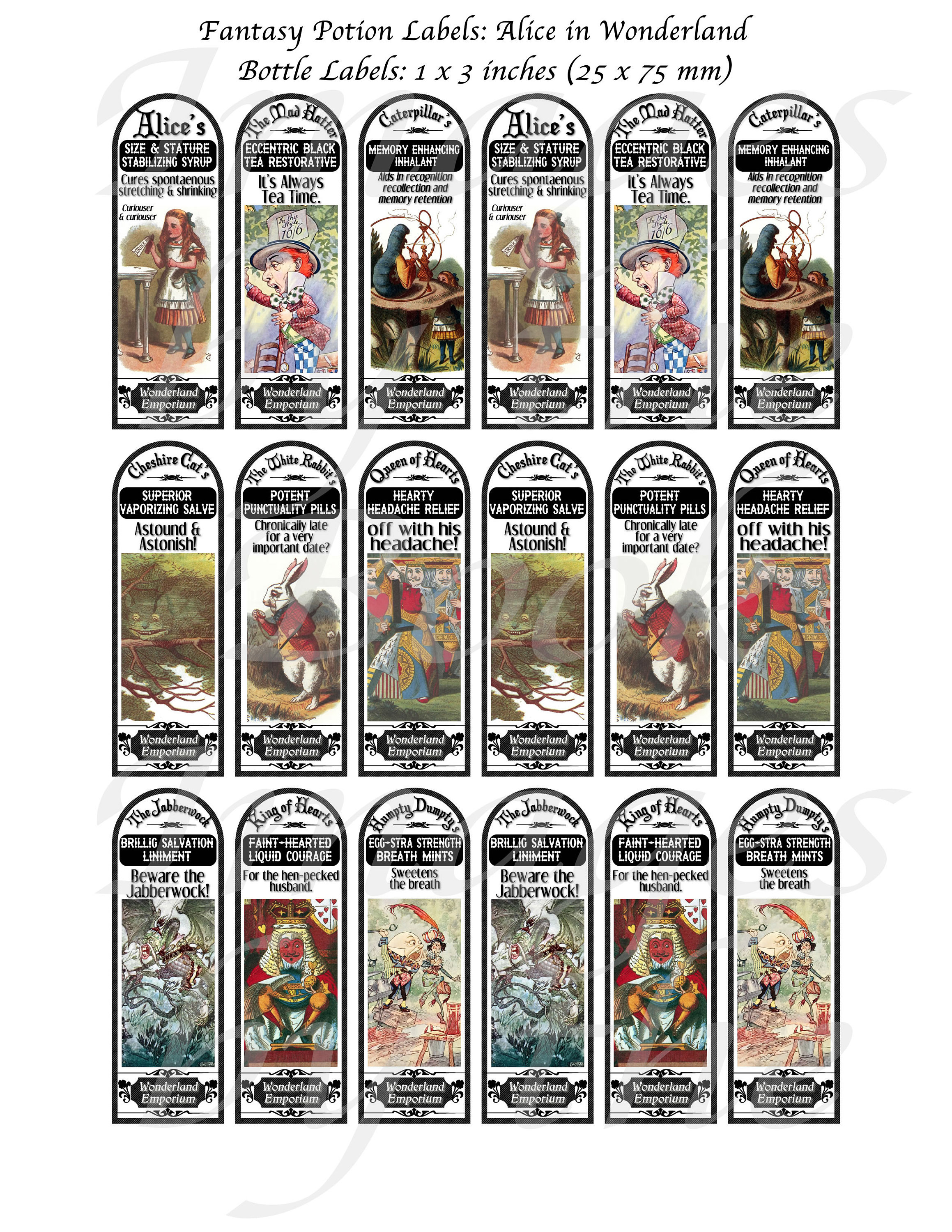 Alice in Wonderland Art Apothecary Labels Fantasy Potions - Etsy