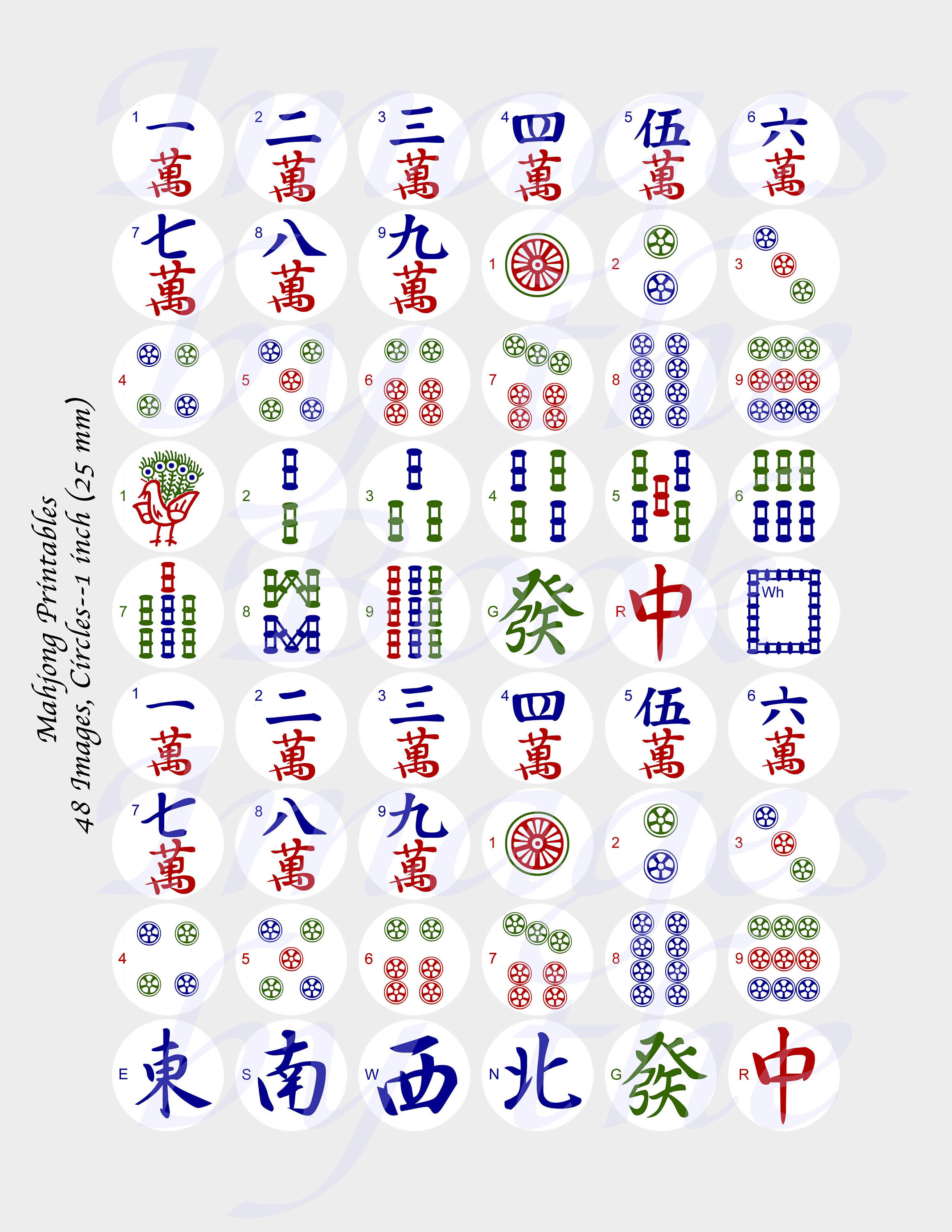 Mahjong Tiles Round Images With 6 Sizes Included - Etsy