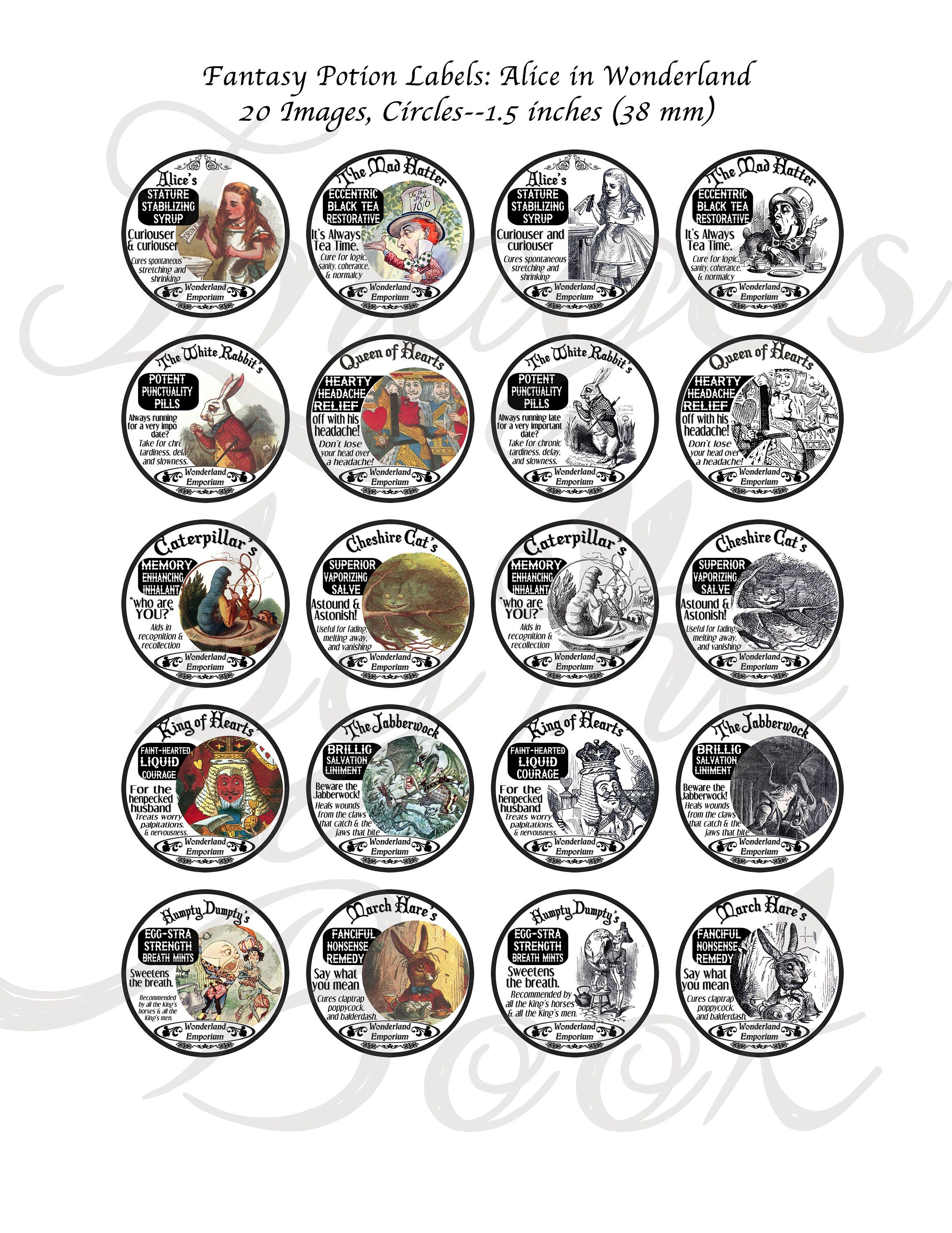 Alice in Wonderland Art Apothecary Labels Fantasy Potions | Etsy