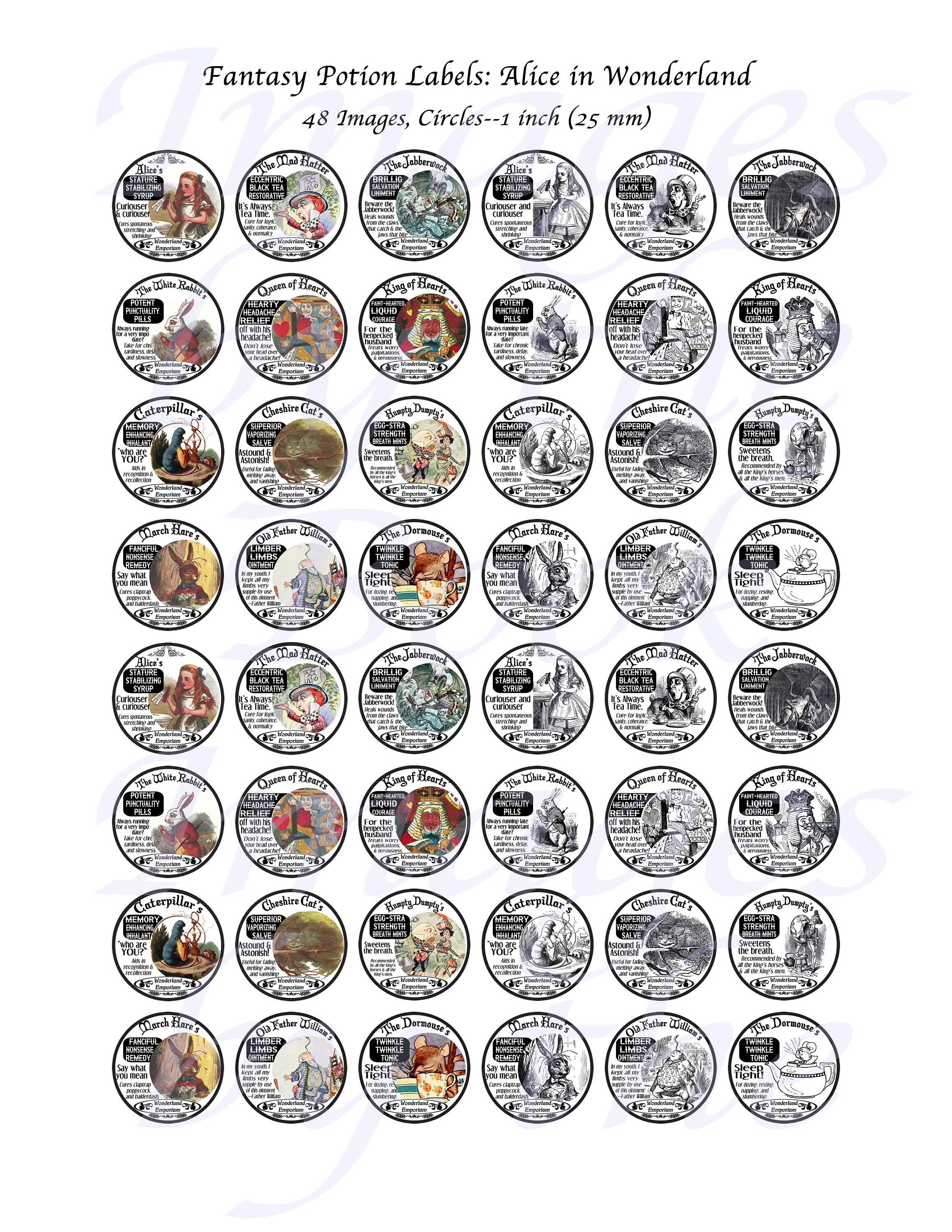 Alice in Wonderland Art Apothecary Labels Fantasy Potions | Etsy